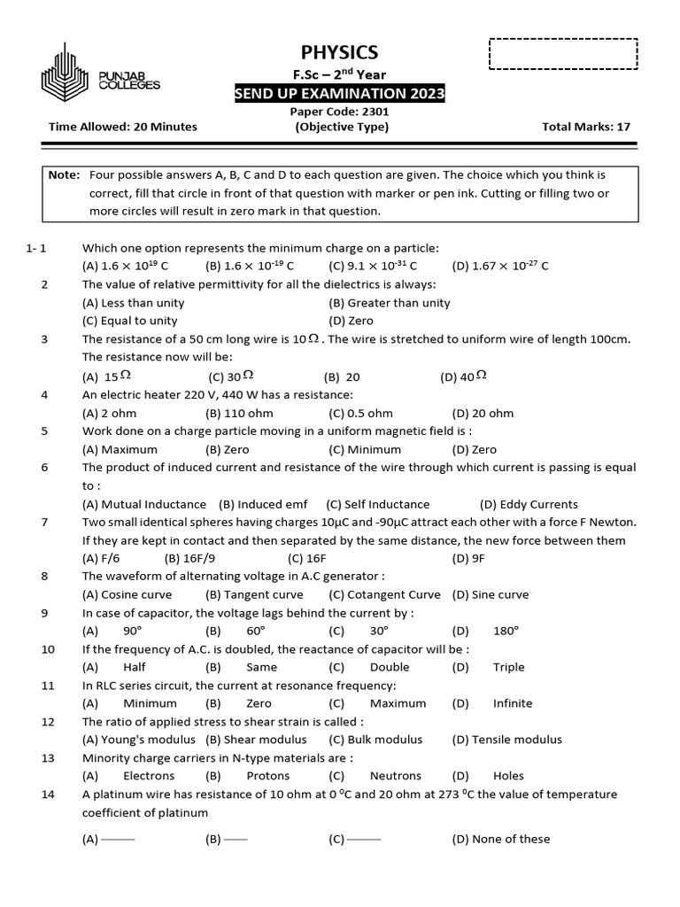 2nd Year Sendup Exam 2301 | PDF | Magnetic Field | Electromagnetic Induction