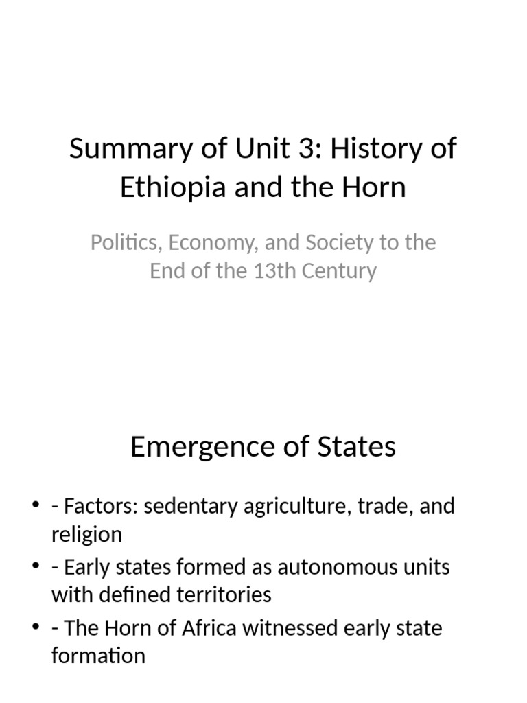 History Ethiopia Horn Unit3 4 Summary Fixed | PDF | Horn Of Africa | Ethiopia