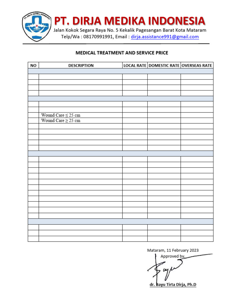 Medical Treatment & Service Price TEMS - 2024 | PDF | Medicine ...