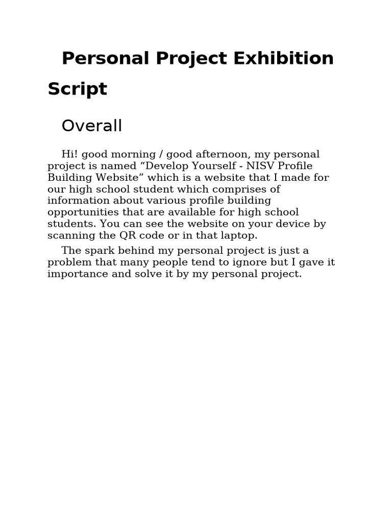 Personal Project Exhibition Script | PDF