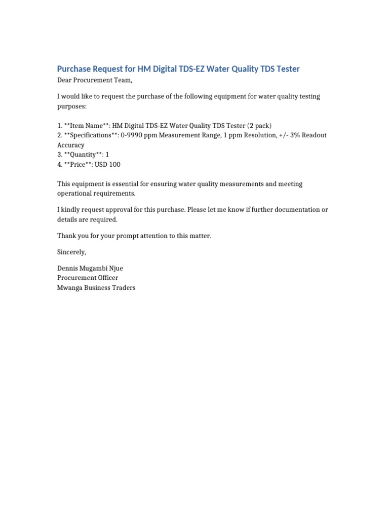 Purchase Request Tds Tester | PDF