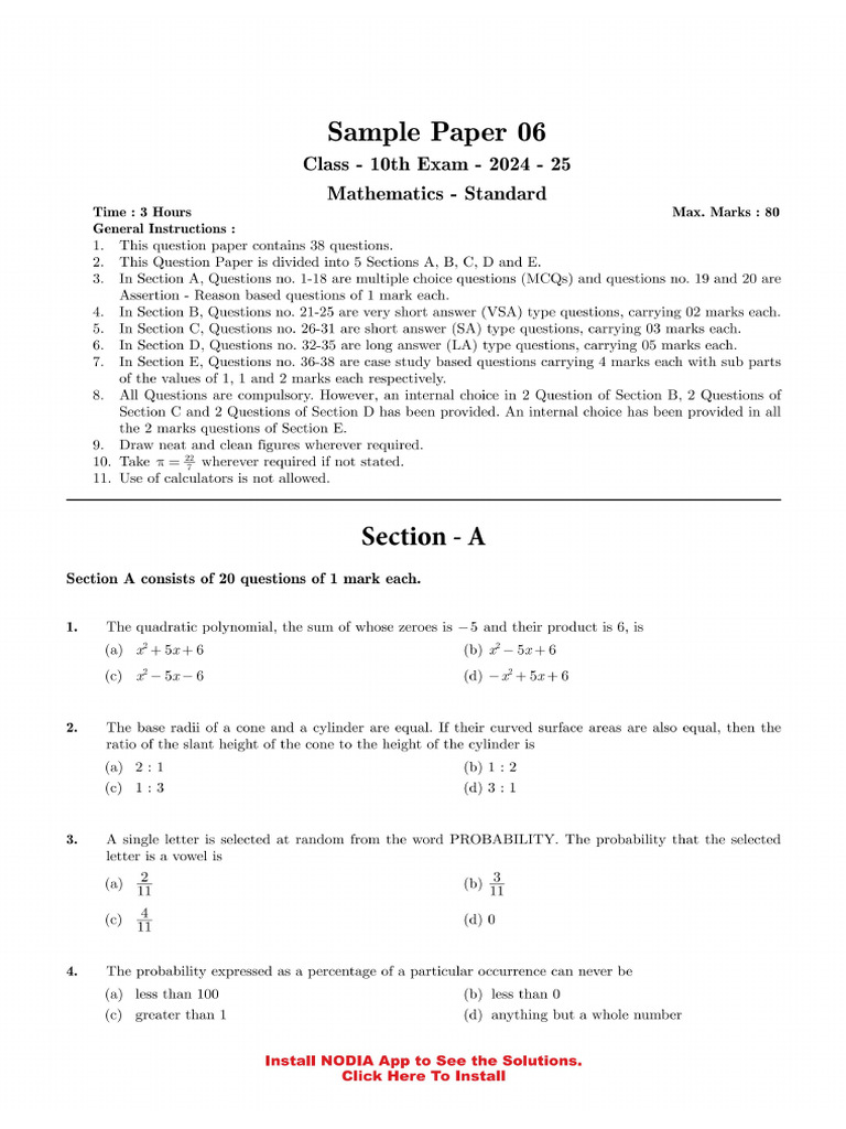 X - Math - SQP 6 | PDF