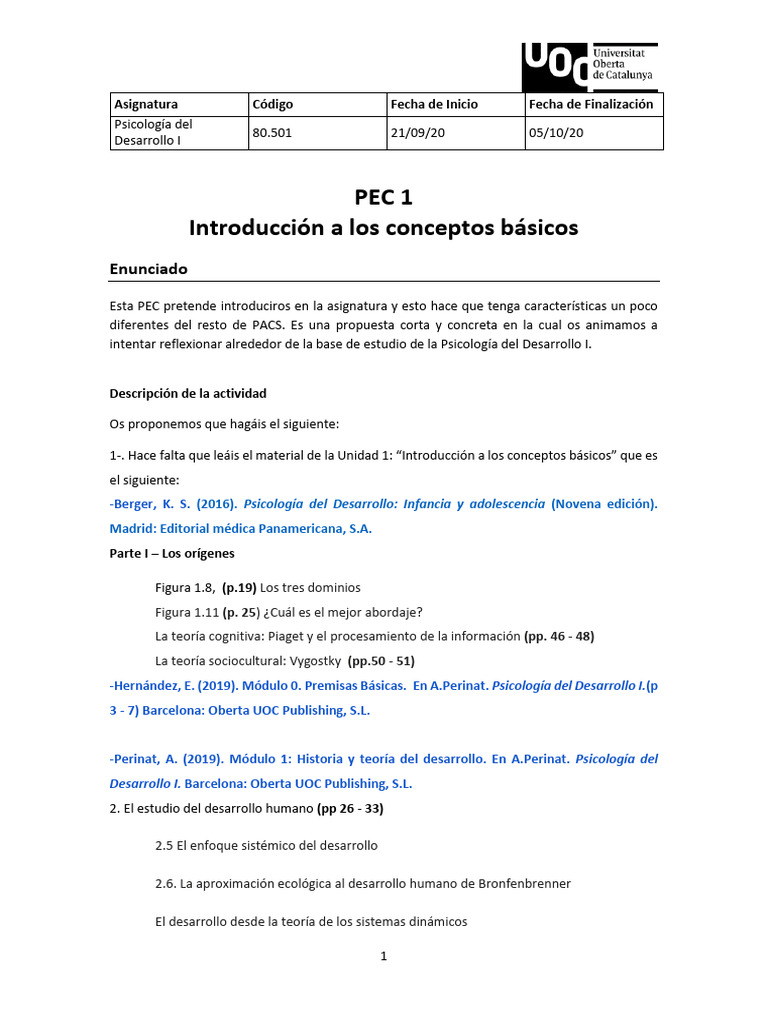 ENUNCIADO PEC 1 | PDF | Sicología | Science