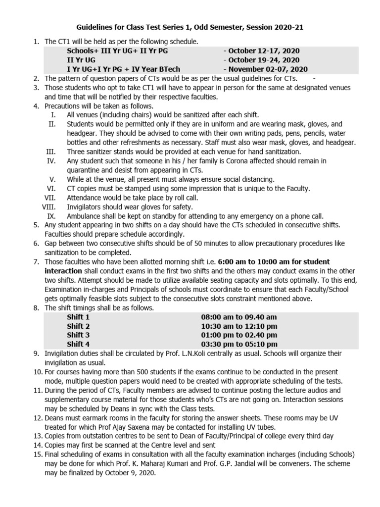 Guideline For Conduct of Class Test | PDF