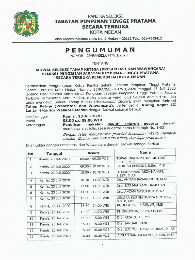 Pengumuman_29_PANSEL_JPT_VII_2020 | PDF