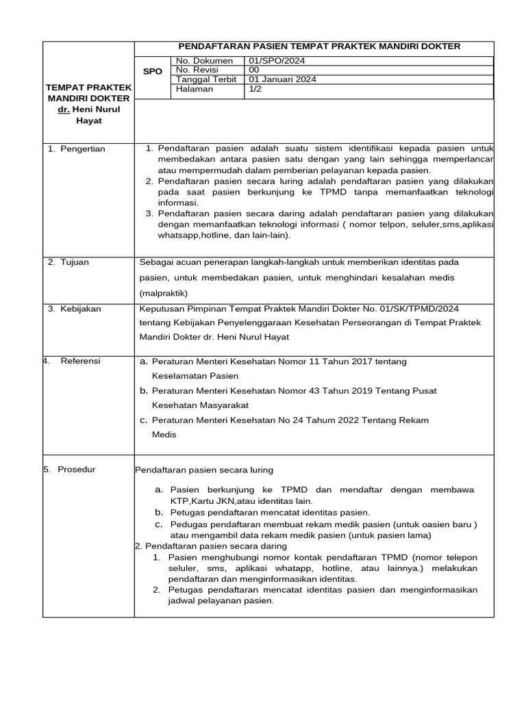 Spo Pendaftaran Pasien Tempat Praktek Mandiri Dokter | PDF