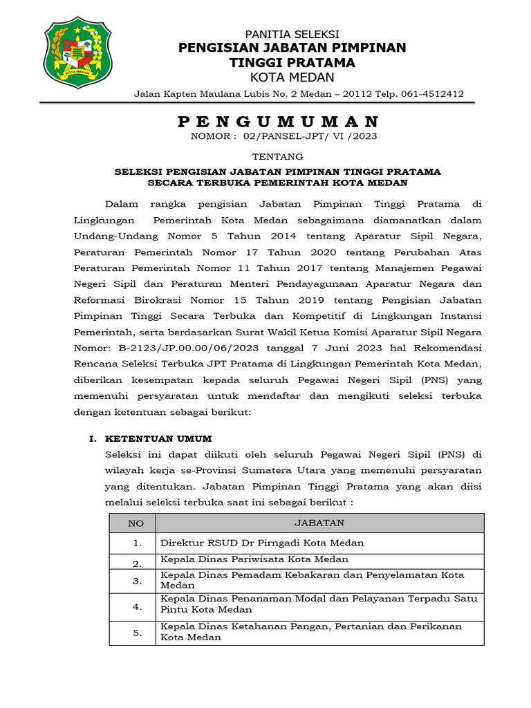 243-Pengumuman-02-PANSEL-JPT-VI-2023 | PDF