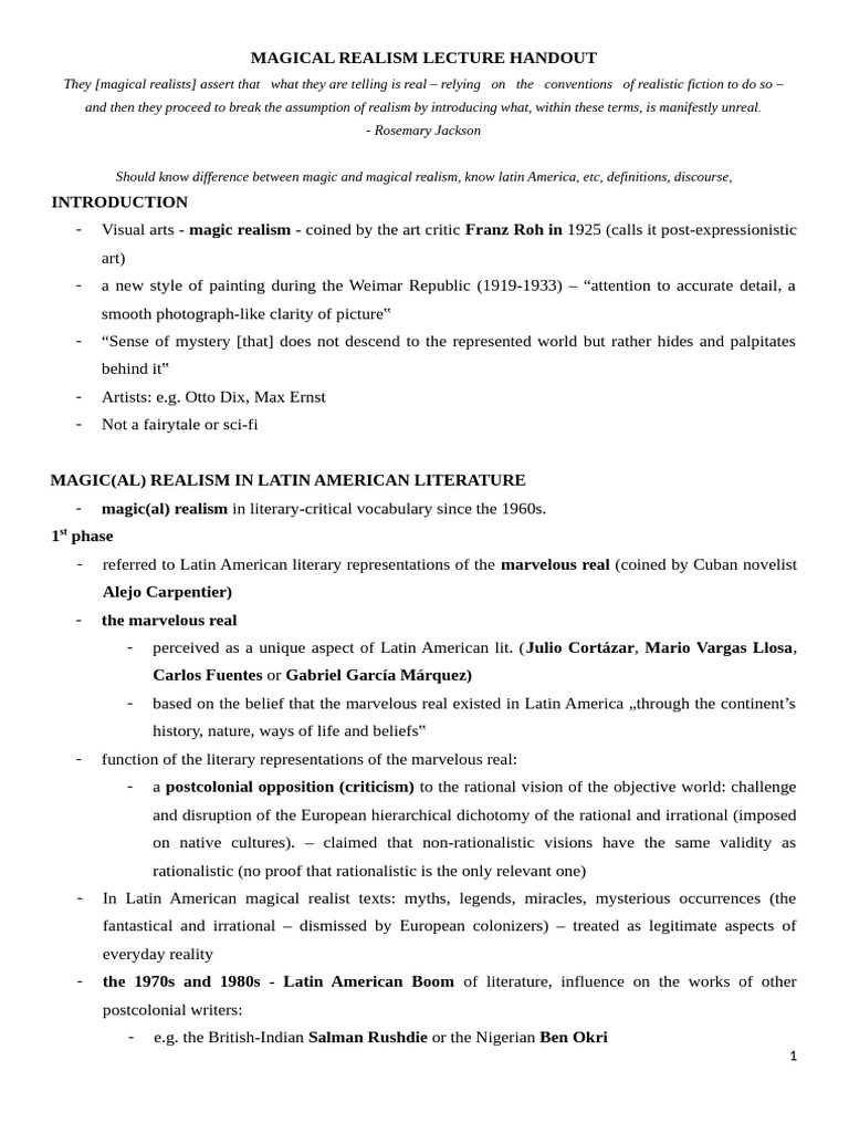 Postmodernism Magical Realism Lecture Outline | PDF | Discourse | Latin ...