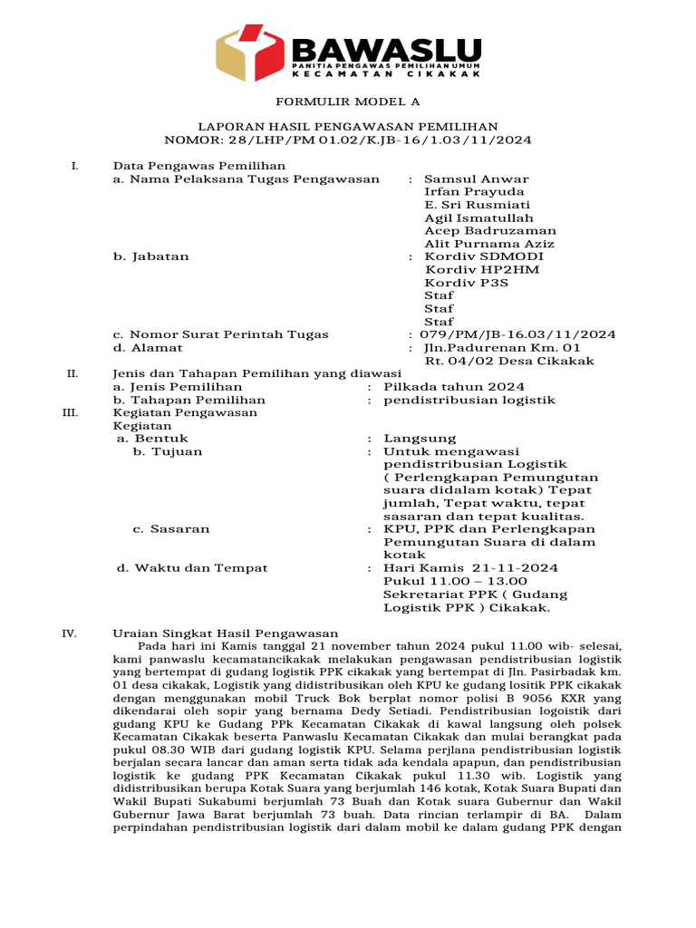 LHP Logistik 21 Nov 2024 | PDF