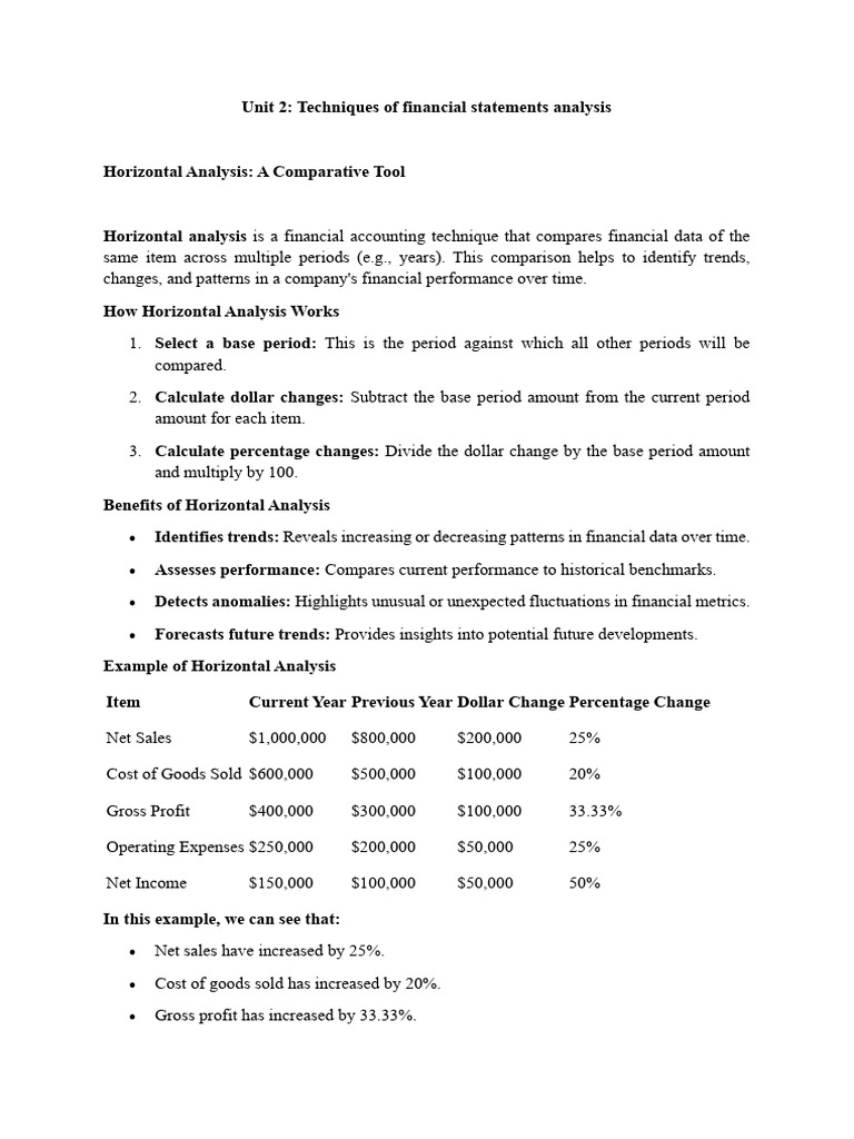 Unit 2 Techniques of Financial Statements Analysis | PDF | Income ...