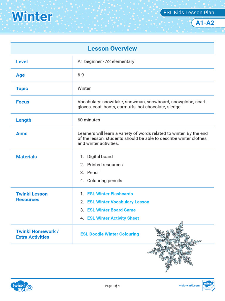 ESL Winter Lesson Plan | PDF | English As A Second Or Foreign Language ...