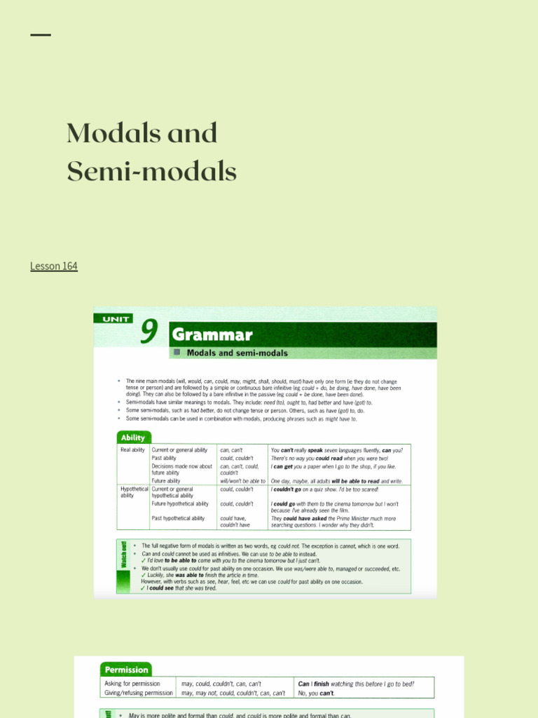 Lesson 164. Modals and Semi-Modals | PDF