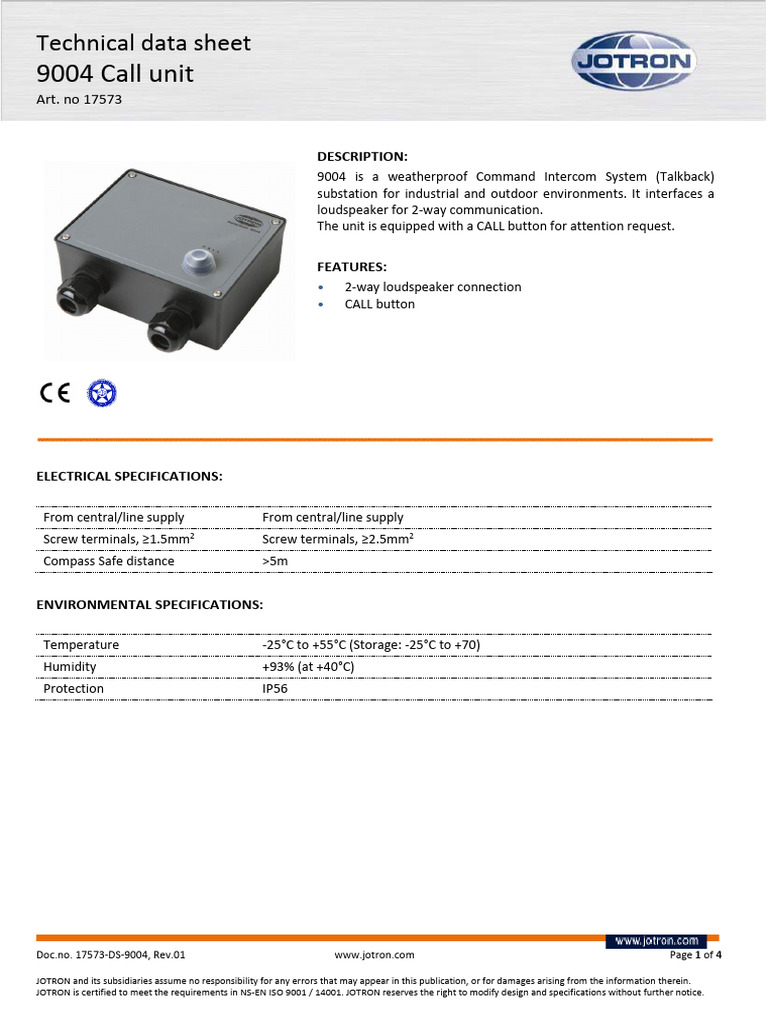 Industrial Weatherproof Intercom | PDF | Specification (Technical Standard)