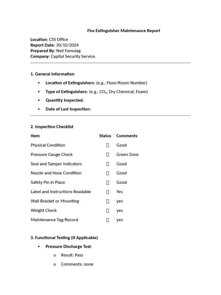 Fire Extinguisher Maintenance Report | PDF