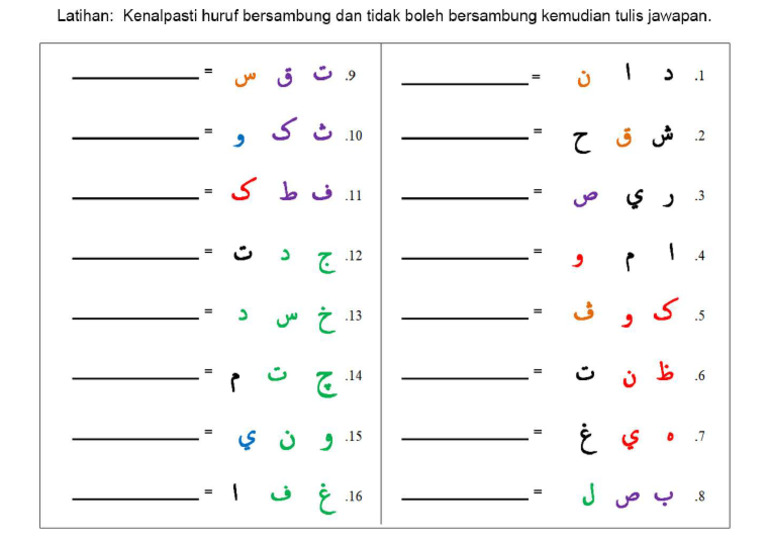 Ujian Huruf Yang Boleh Dan Tidak Boleh Disambung | PDF