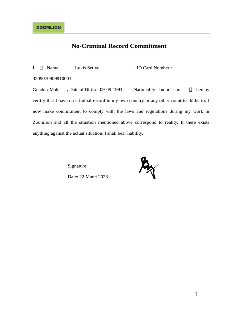 No-Criminal Record Commitment | PDF