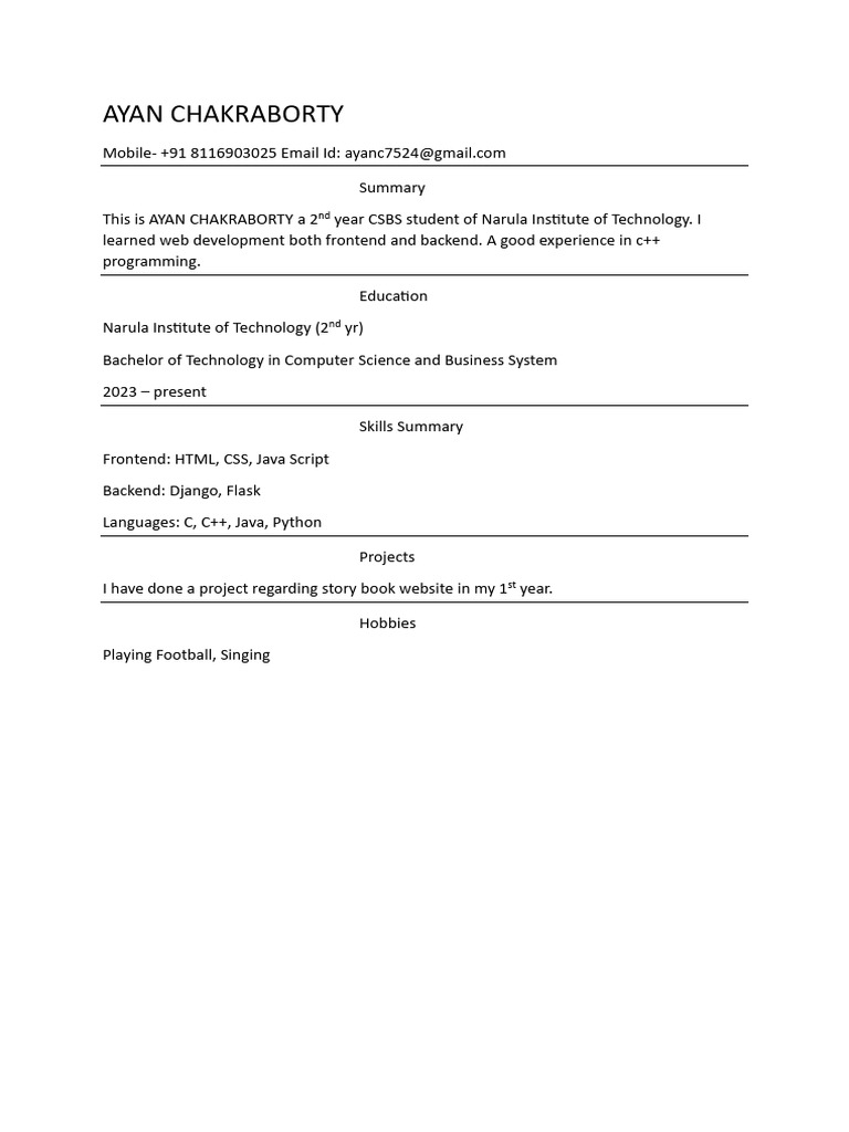 Ayan Chakraborty CV | PDF