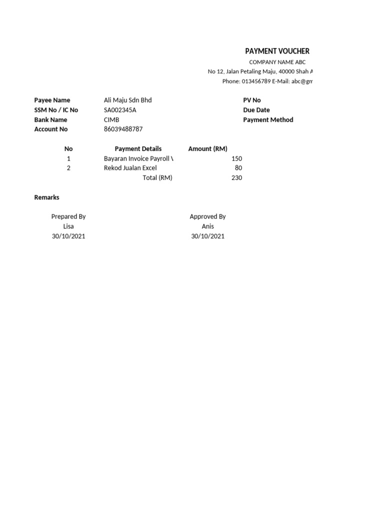 Payment Voucher Formatted | PDF
