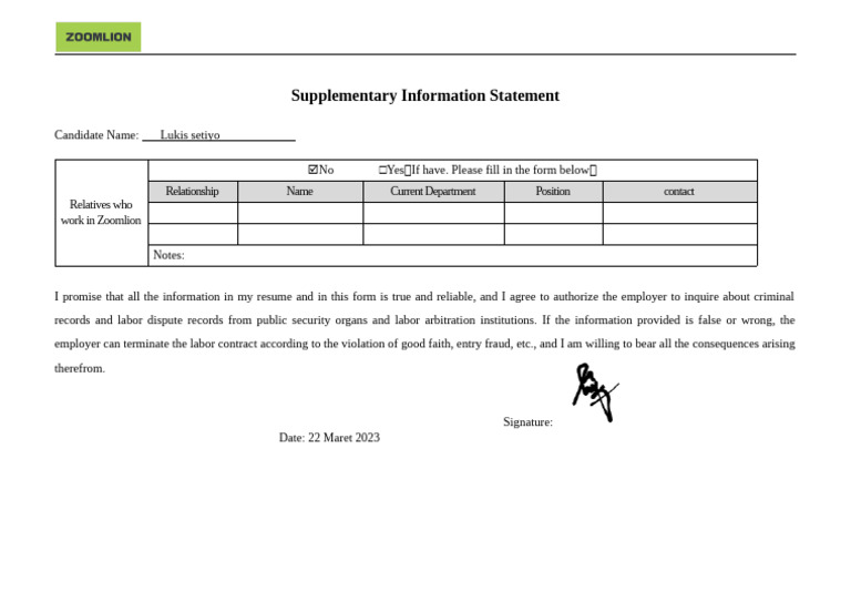 Supplementary Information Statement | PDF