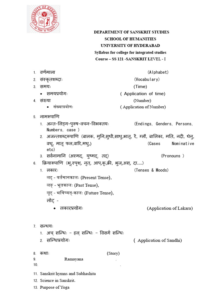 Sanskrit Syllabus | PDF | Sanskrit | Grammatical Tense