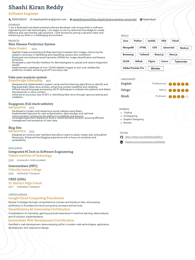 SHASHIKIRANREDDY_resume | PDF | Web Development | User Interface