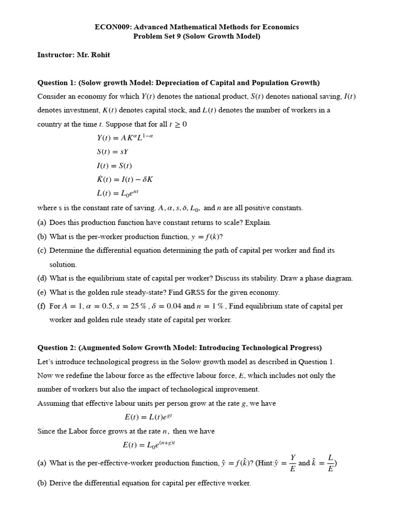 Problem Set 9 | PDF | Steady State | Production Function