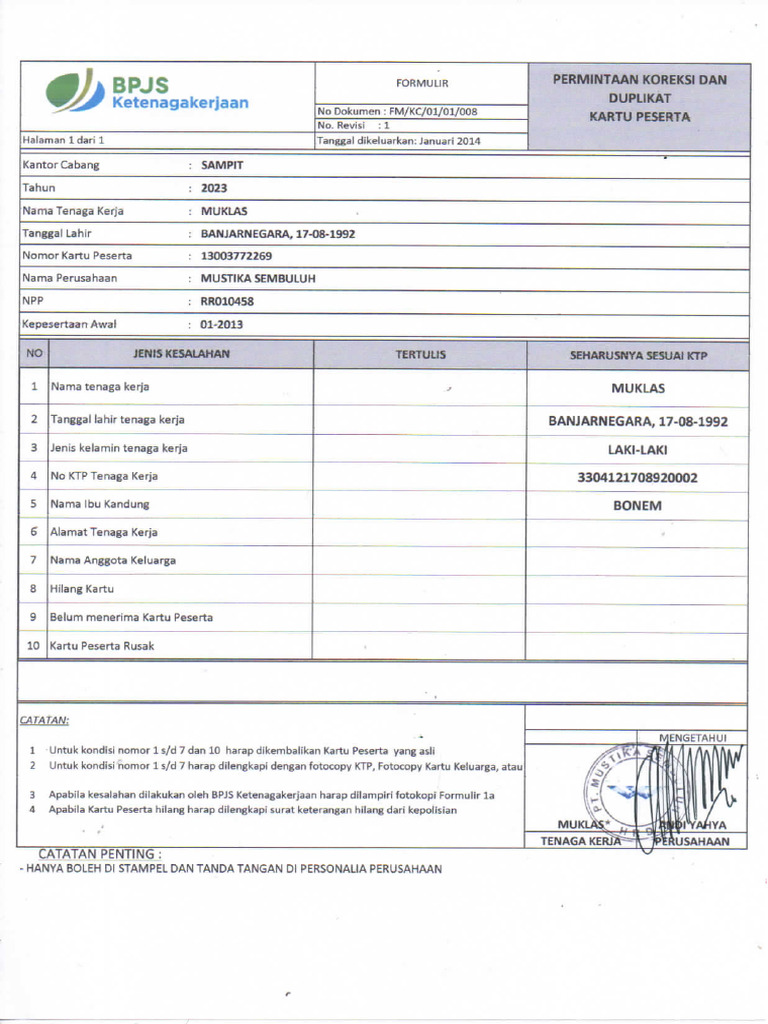 Koreksi Data MUKLAS | PDF