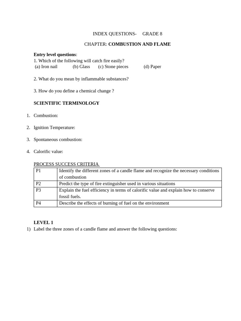 Grade 8 Index Combustion 22-23 | PDF | Combustion | Fires