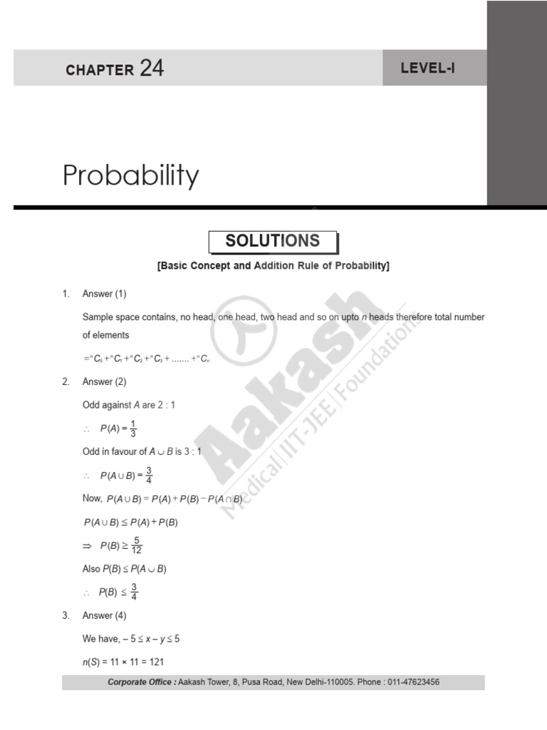 Probability Solutions: Level-I | PDF | Measure Theory | Mathematical Objects