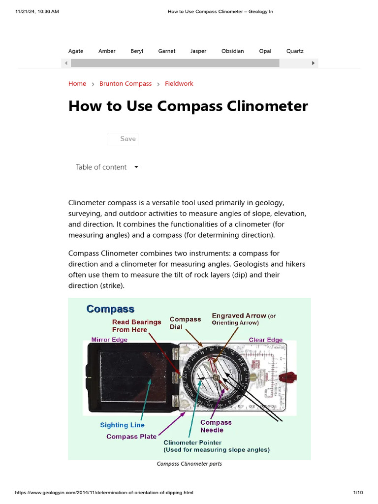 How To Use Compass Clinometer - Geology in | PDF | Compass