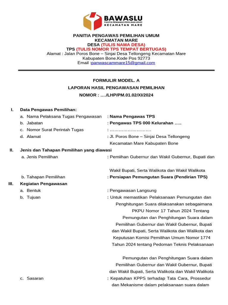 2 - Template - LHP - Form - A - Pengawasan Pendirian TPS | PDF