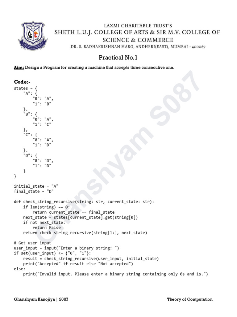 Practical No. 1 TOC | PDF