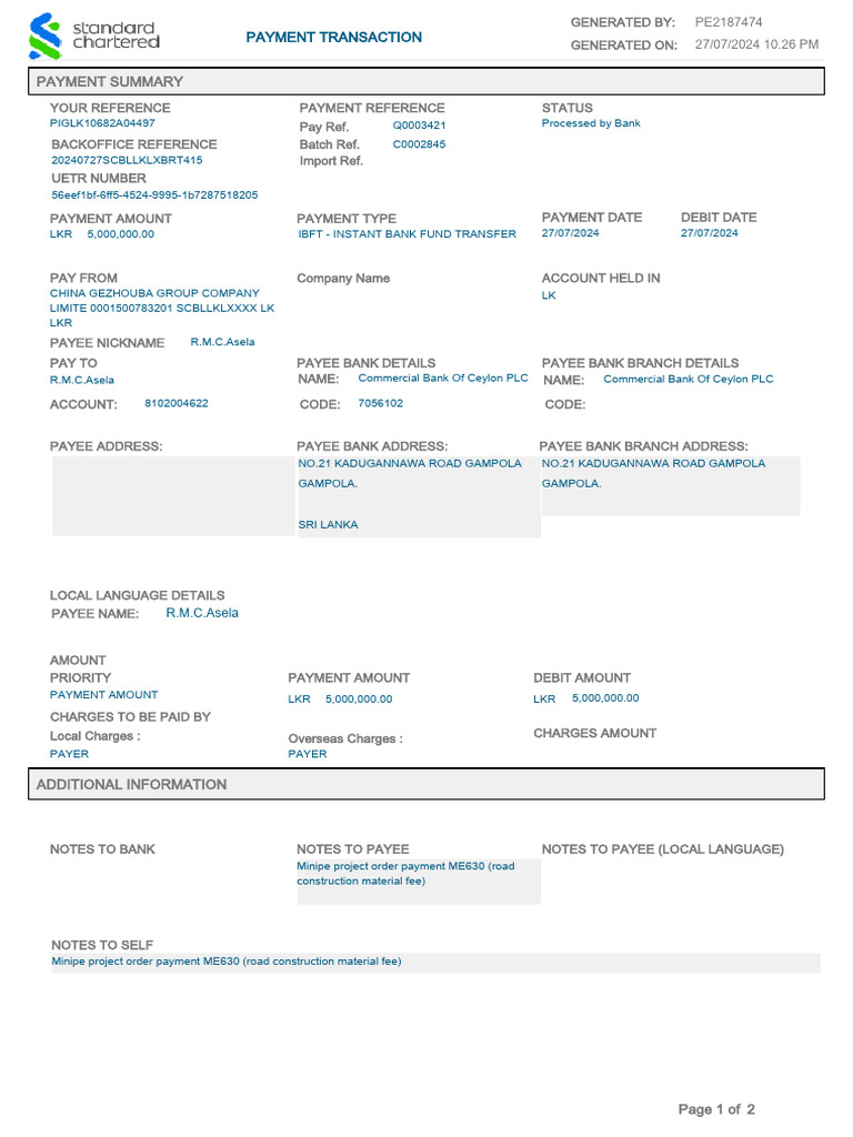 Payment Transaction Details 2024 | PDF | Payments | Banks