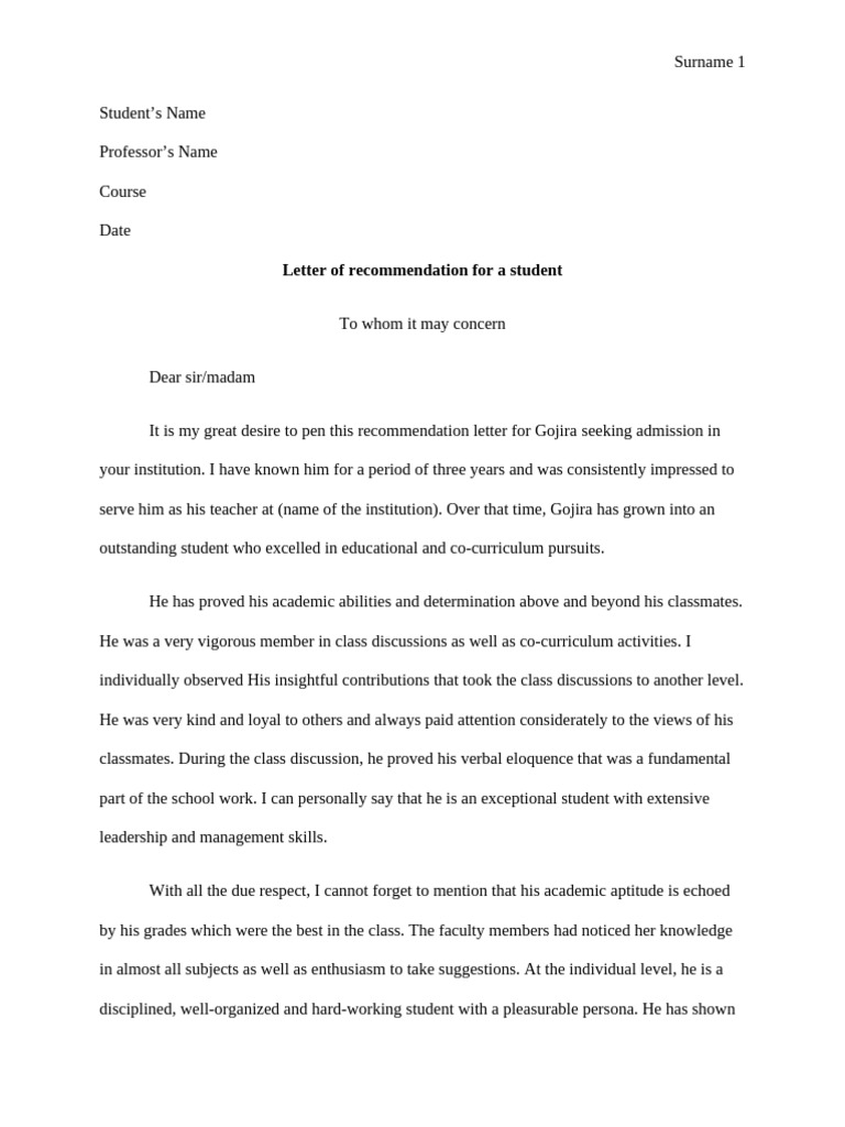 Letter of Recommendation For Student Final | PDF