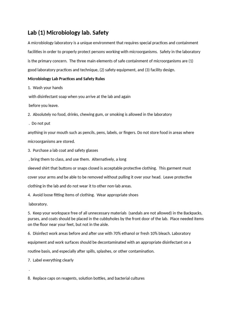 Lab 1 Introduction To Lab Safety | PDF | Medical Specialties | Microbiology