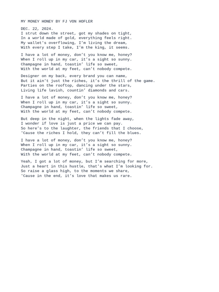 My Money Honey by FJ Von Hofler | PDF