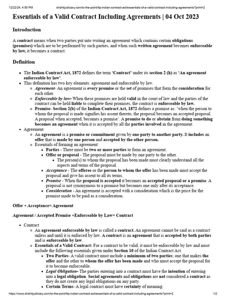 To The Point - TTP Indian Contract Act - Essentials of A Valid Contract ...