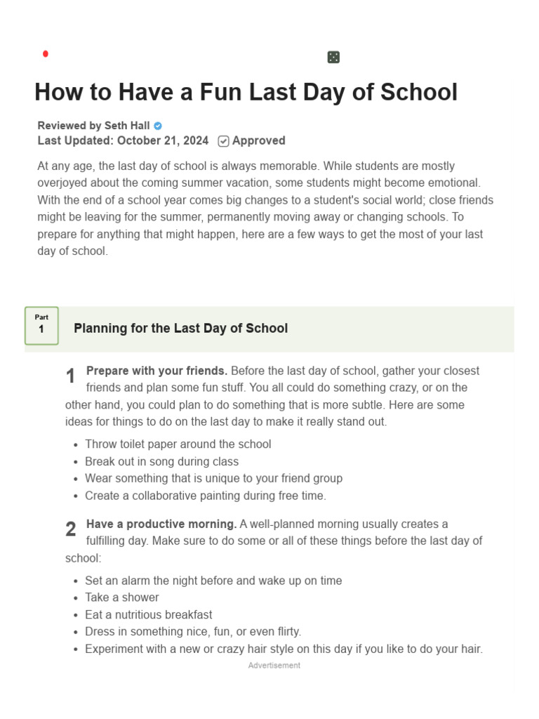 How To Have A Fun Last Day of School ! | PDF