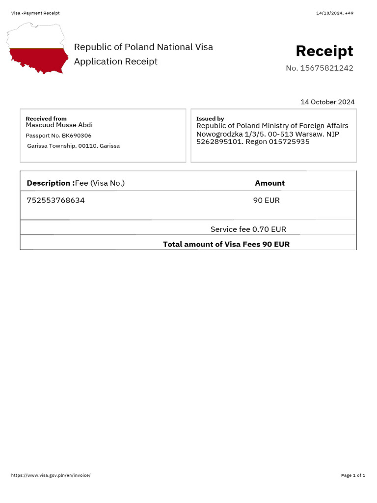 National Visa Payment Receipt. | PDF