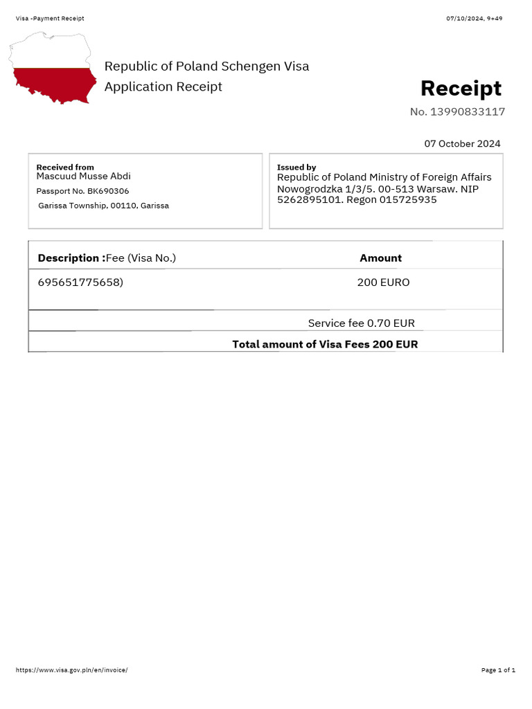 Visa Payment Receipt | PDF