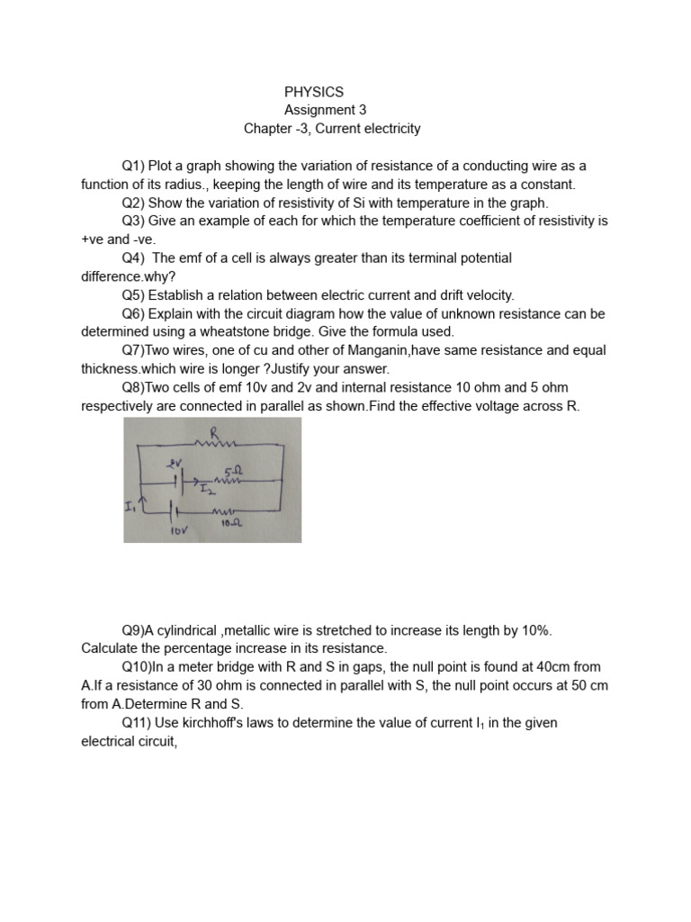 Current Electricity Assignment | PDF