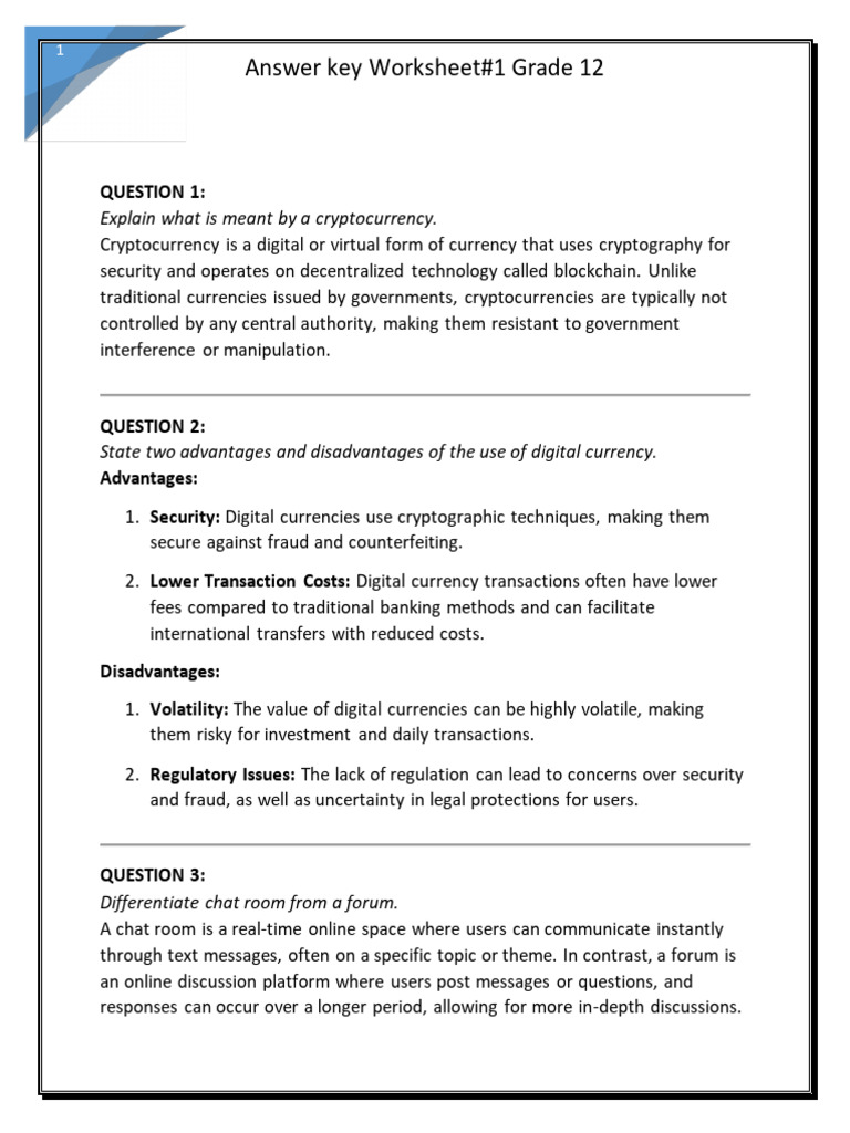 Answer_Key_worksheet_1 | PDF | Cryptocurrency | Massive Open Online Course