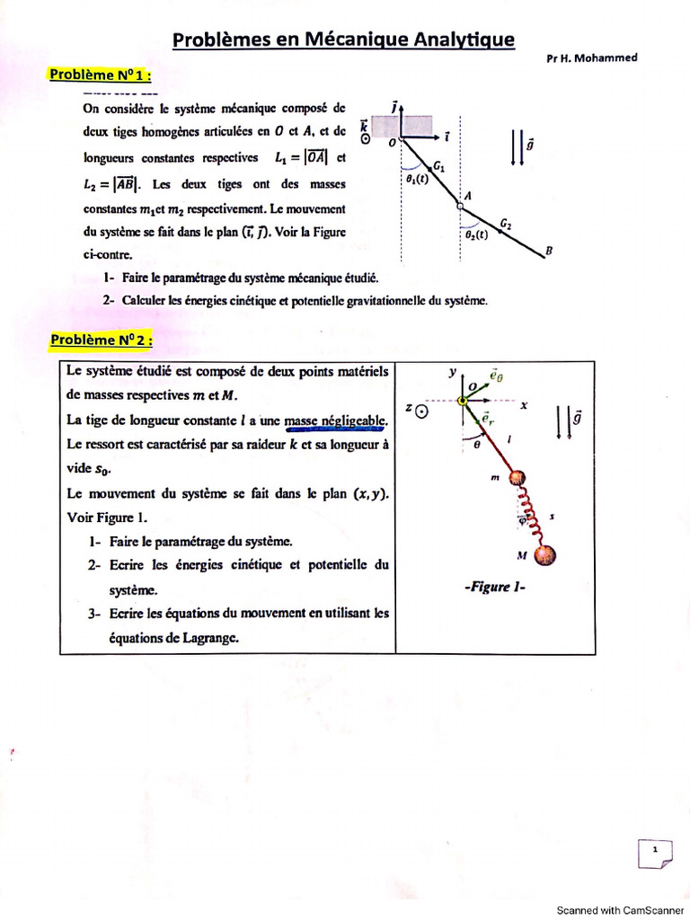 Correction Des Problèmes Mecanique Analy | PDF