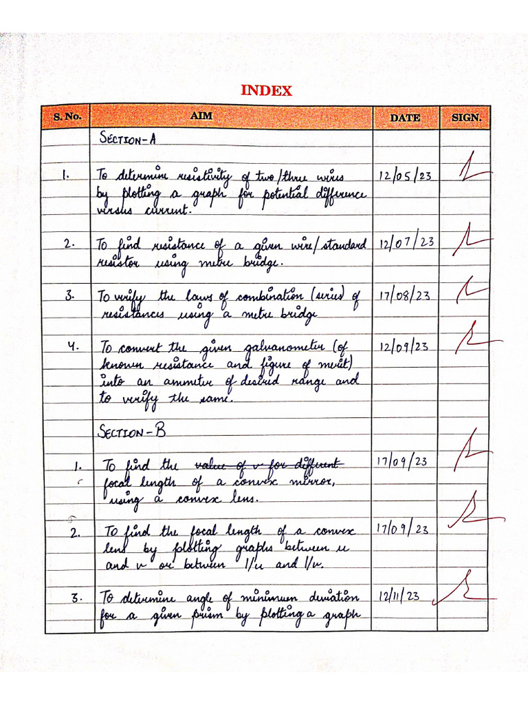 Index of Practical File | PDF