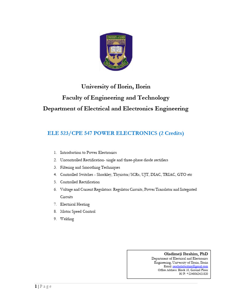 Note 1 Introduction to PE | PDF | Power Electronics | Rectifier