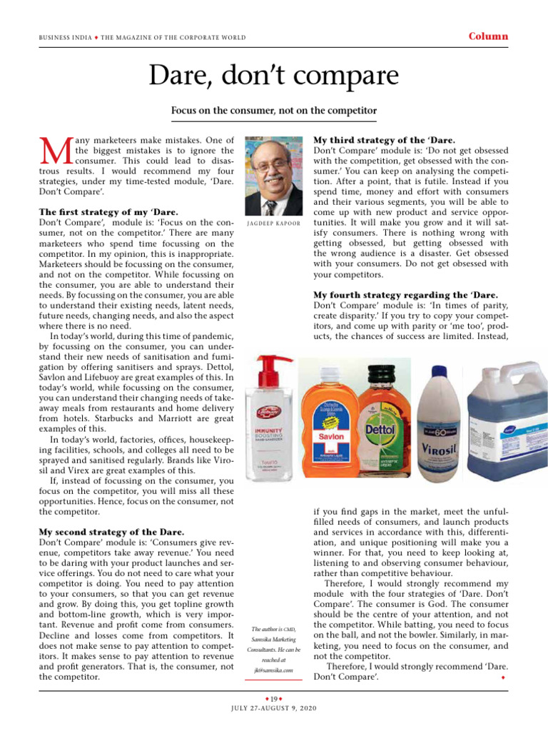 Pdf- DARE.DON'T COMPARE. | PDF | Market (Economics) | Strategic Management