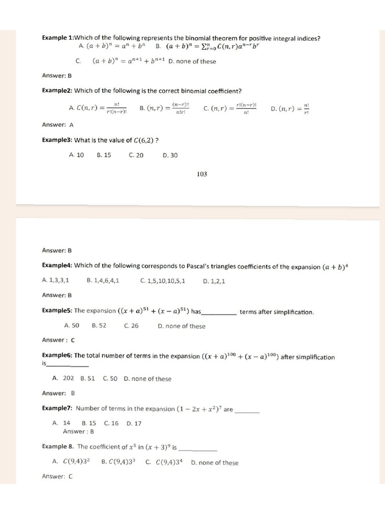 Binomial Theorem MCQ | PDF