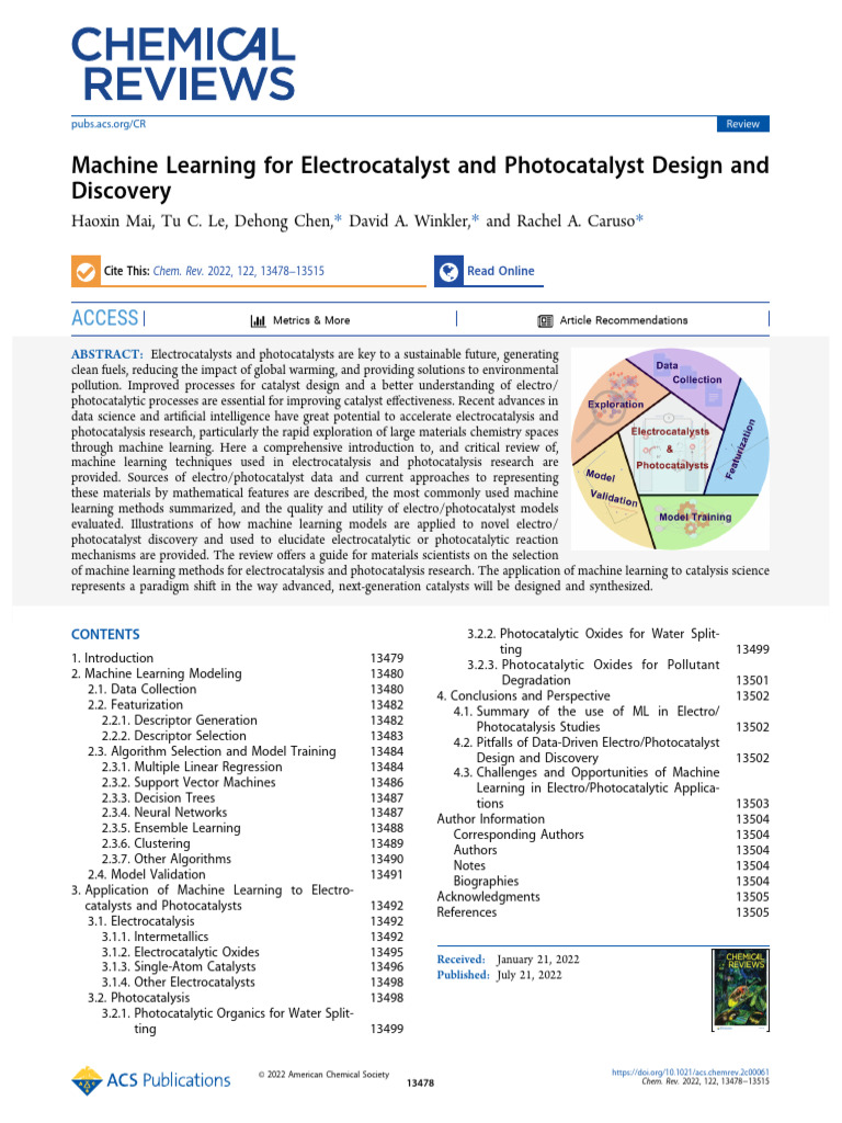 Machine Learning For Electrocatalyst and Photocatalyst Design and ...