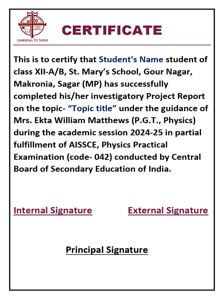 Certificate Phy Project | PDF