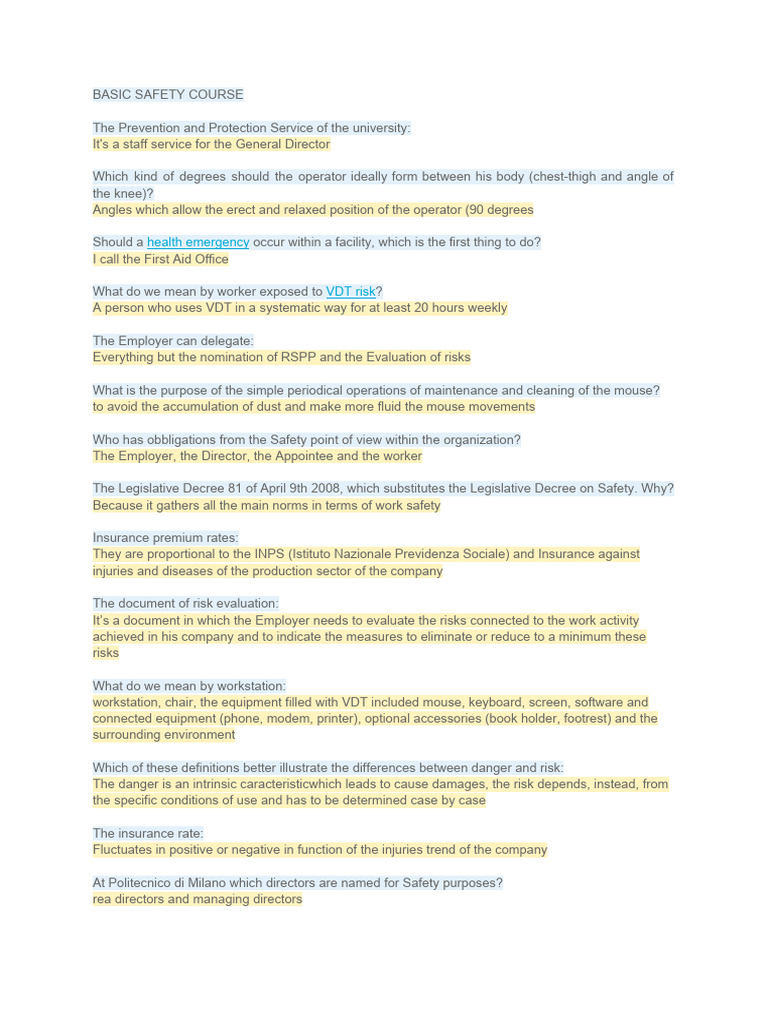 Basic Safety Course 220817 125902 | PDF | Physical Examination | Risk